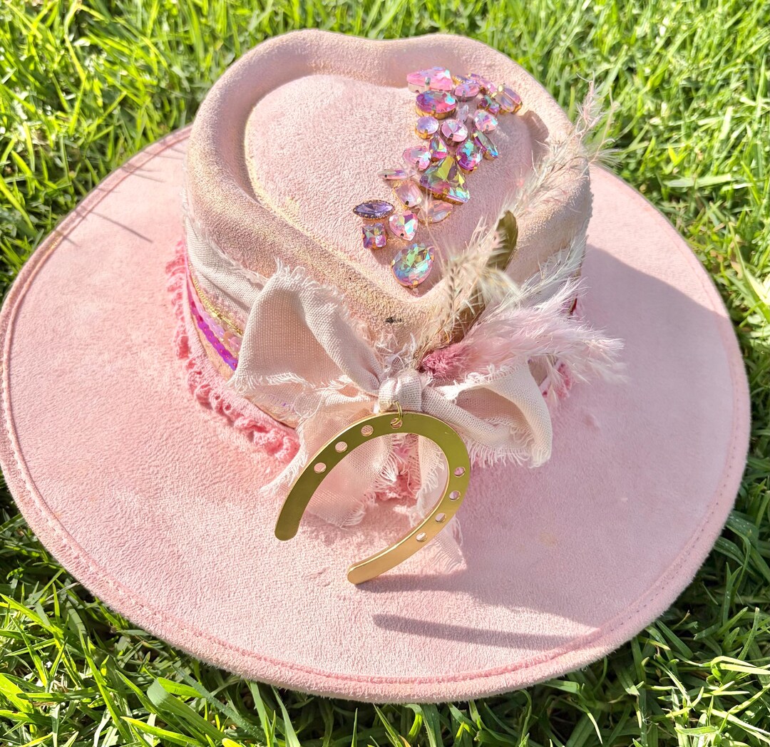 PINK COWBOY HAT, Pink Heart Hat, Cowboy Fitted Hat, Western Bride ...