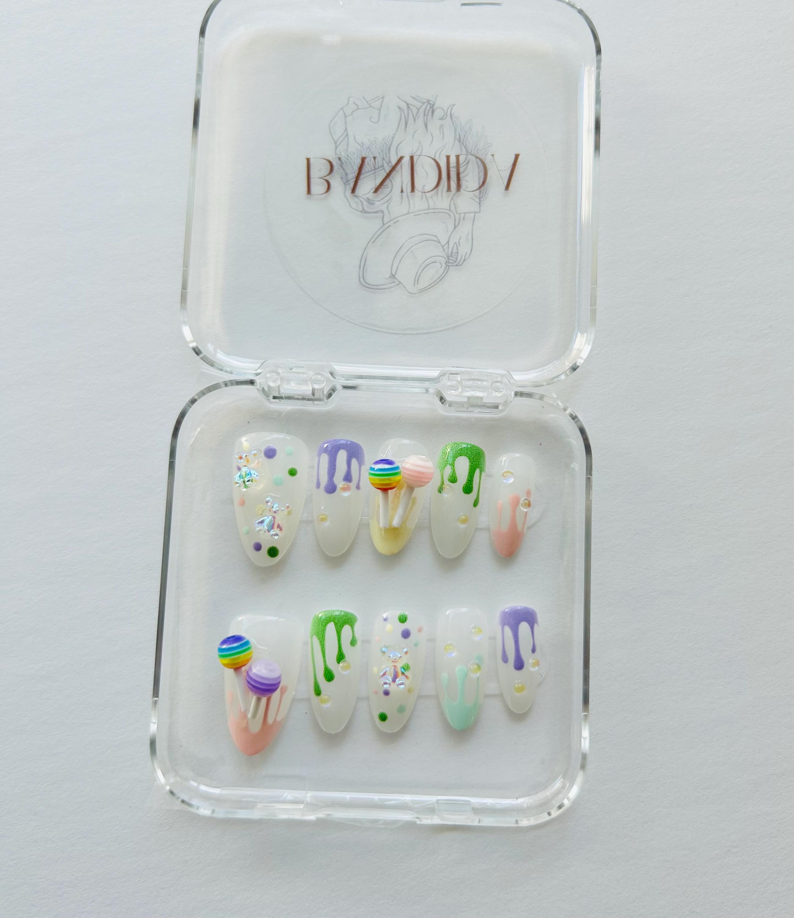 3d Press on Nails, 3d Acrylic Nails, Lollipop Nails, Unique Press on ...
