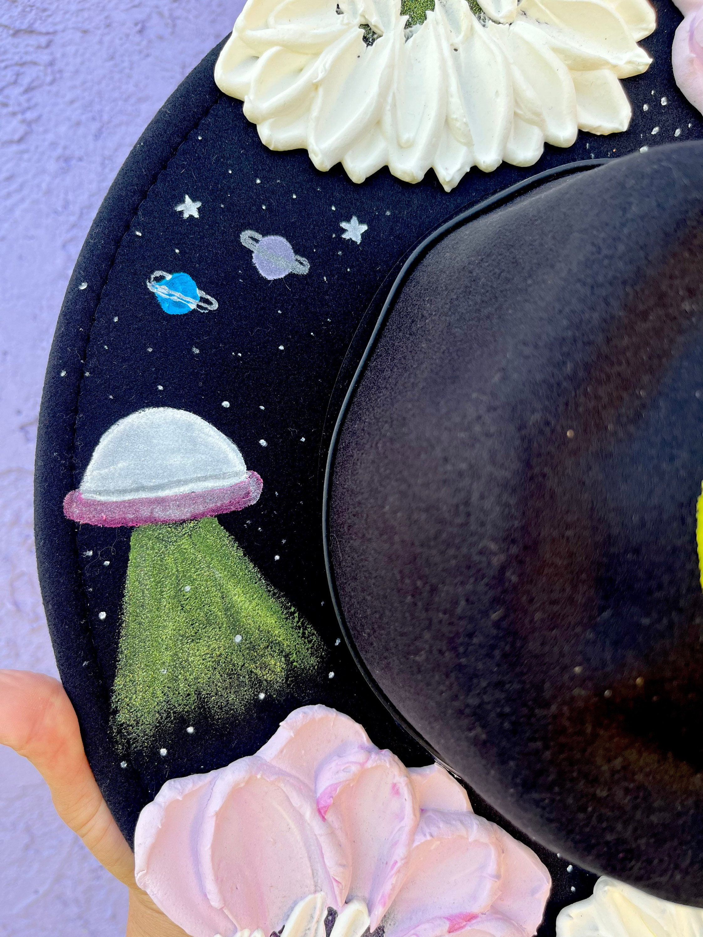 Black Hand Painted Fedora Hat,alien Hat,neon Hat,hand Painted Fedora ...