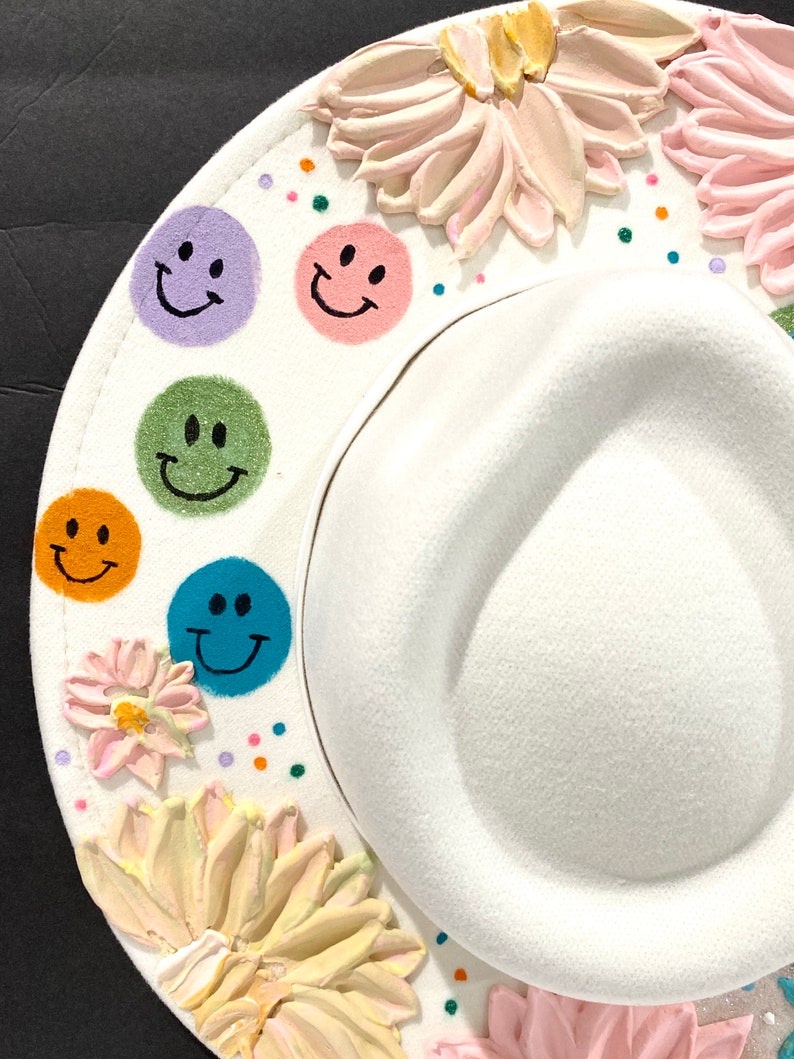 3D Flower Fedora White Hand Painted Fedora Flower Painted | Etsy