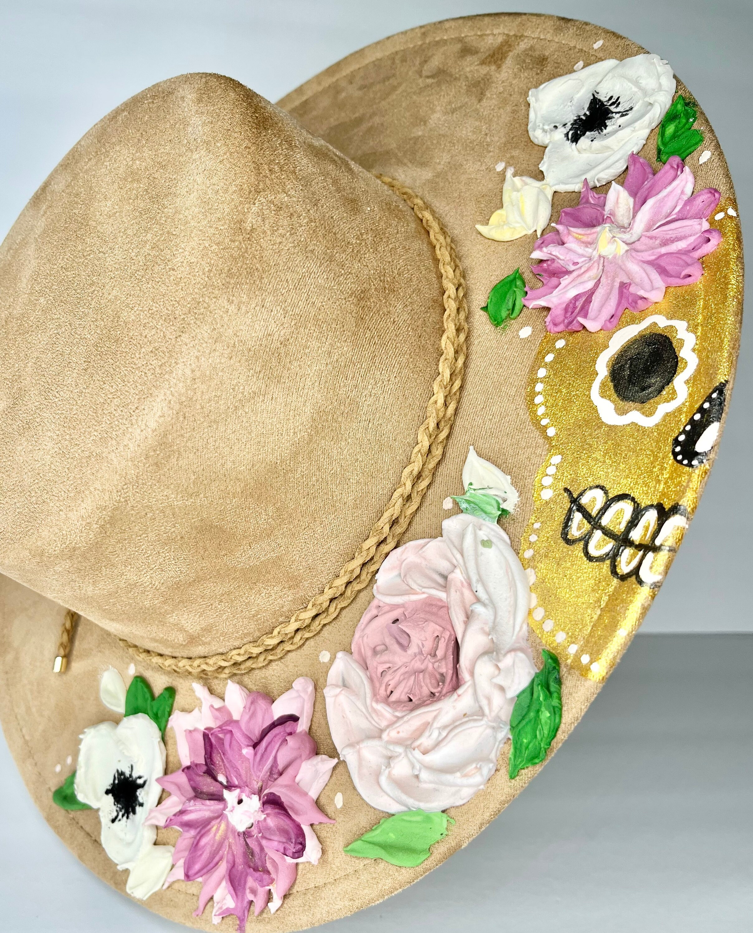 Hand Painted Floral Hat,skull Hat,floral Fedora Hat, Hand Painted Hat ...