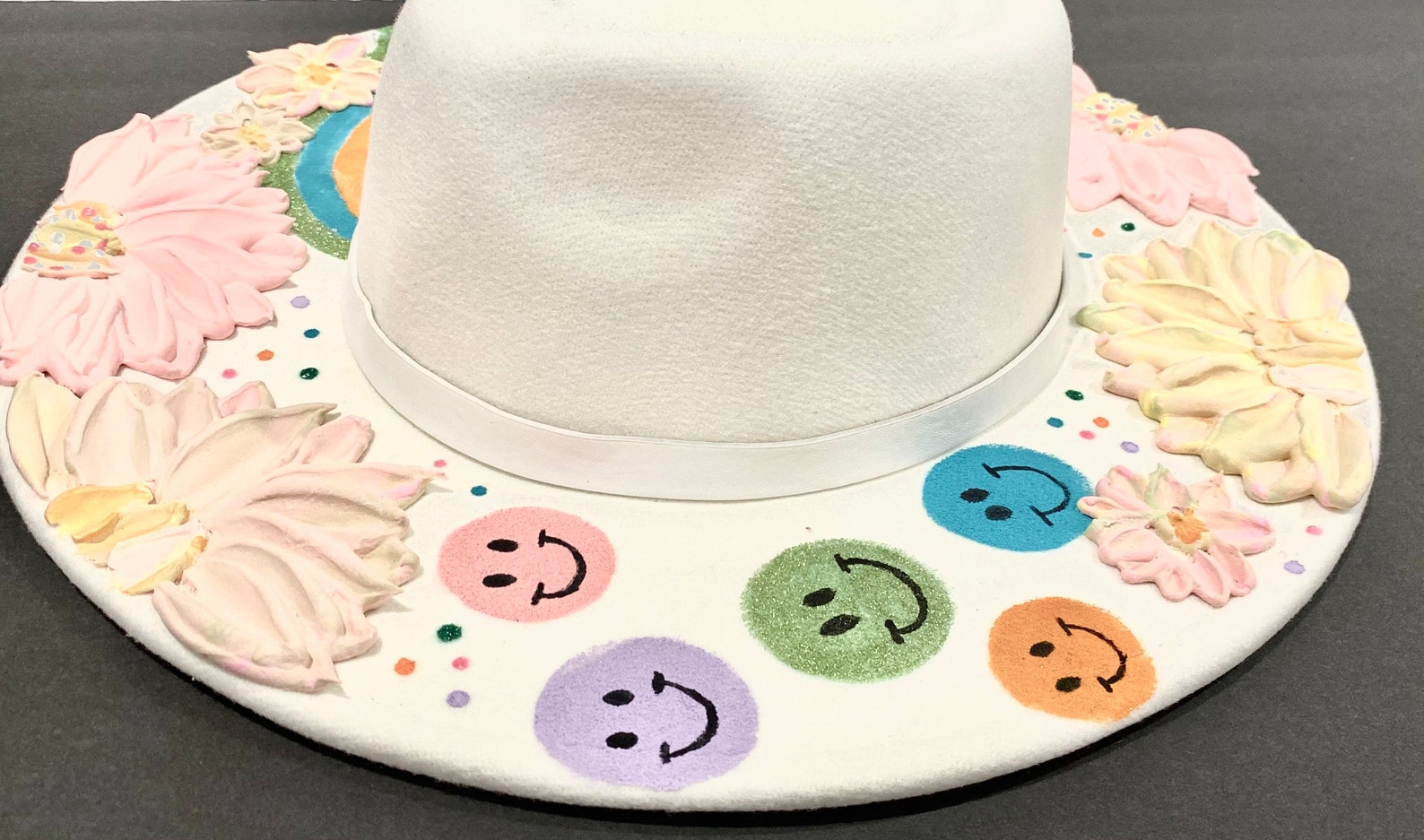 3D Flower Fedora White Hand Painted Fedora Flower Painted | Etsy