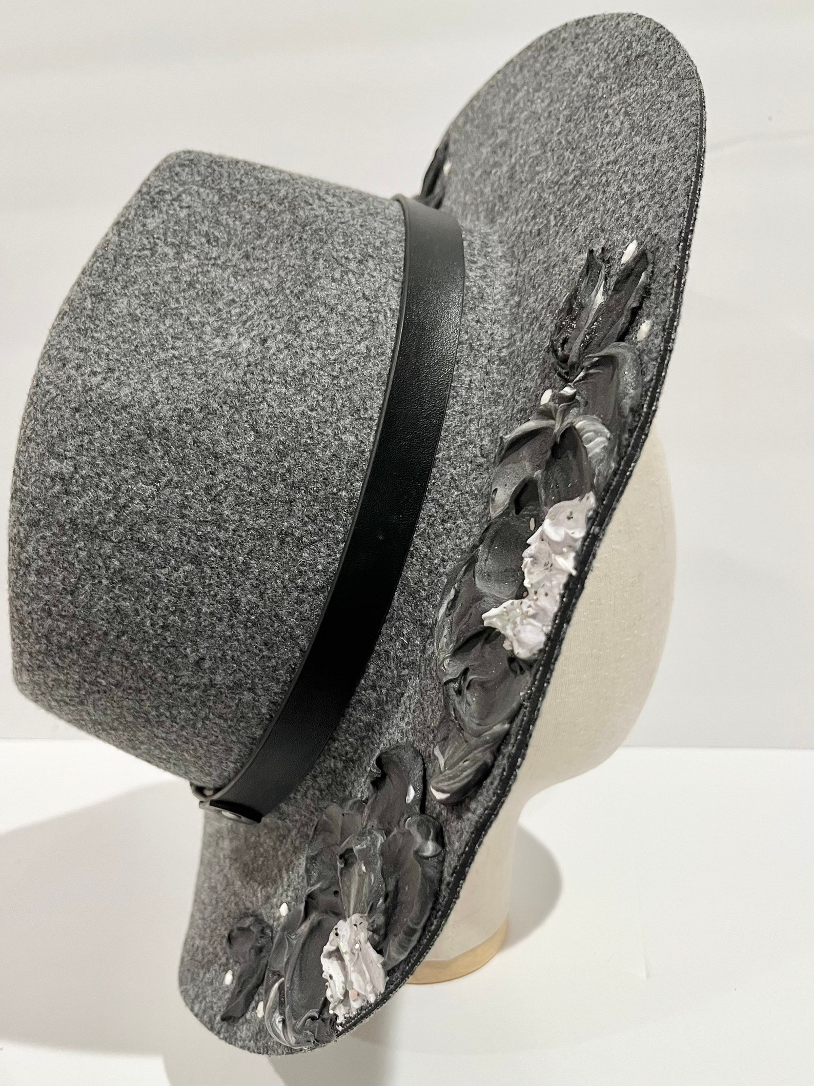 Hand Painted Black Fedora, Black Hand Painted Hat, Hand Painted Floral ...