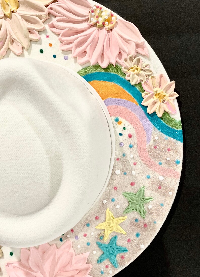 3D Flower Fedora White Hand Painted Fedora Flower Painted | Etsy