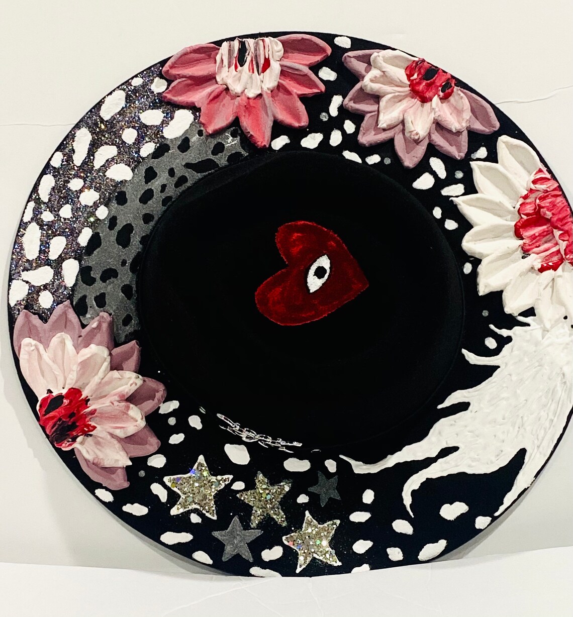 Black Hand Painted Fedora, Retro Fedora, Leopard Hat , Hand Painted ...