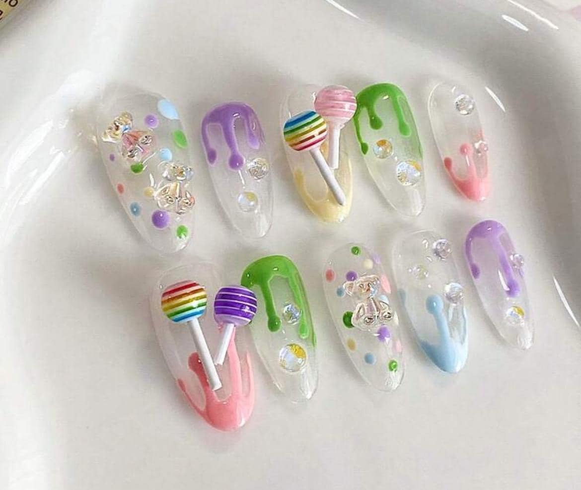 3d Press on Nails, 3d Acrylic Nails, Lollipop Nails, Unique Press on ...