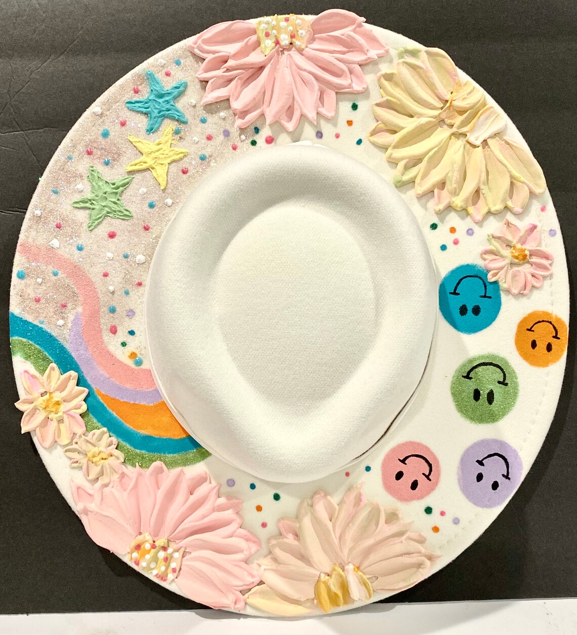 3D Flower Fedora White Hand Painted Fedora Flower Painted | Etsy