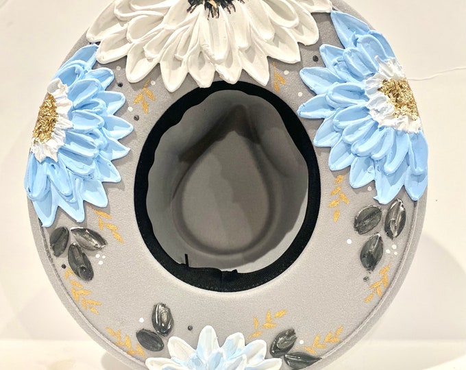 Gray Hand Painted Fedora,inside Fedora Hand Painted,3d Painted Fedora ...