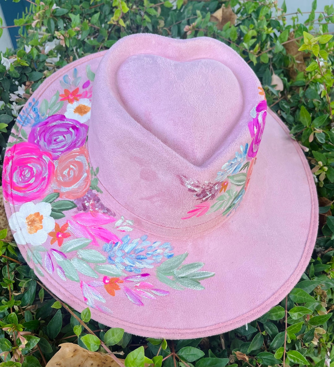 Heart Shape Brown Hat, Corazon Hat, Vintage Hand Painted Flower Hat ...
