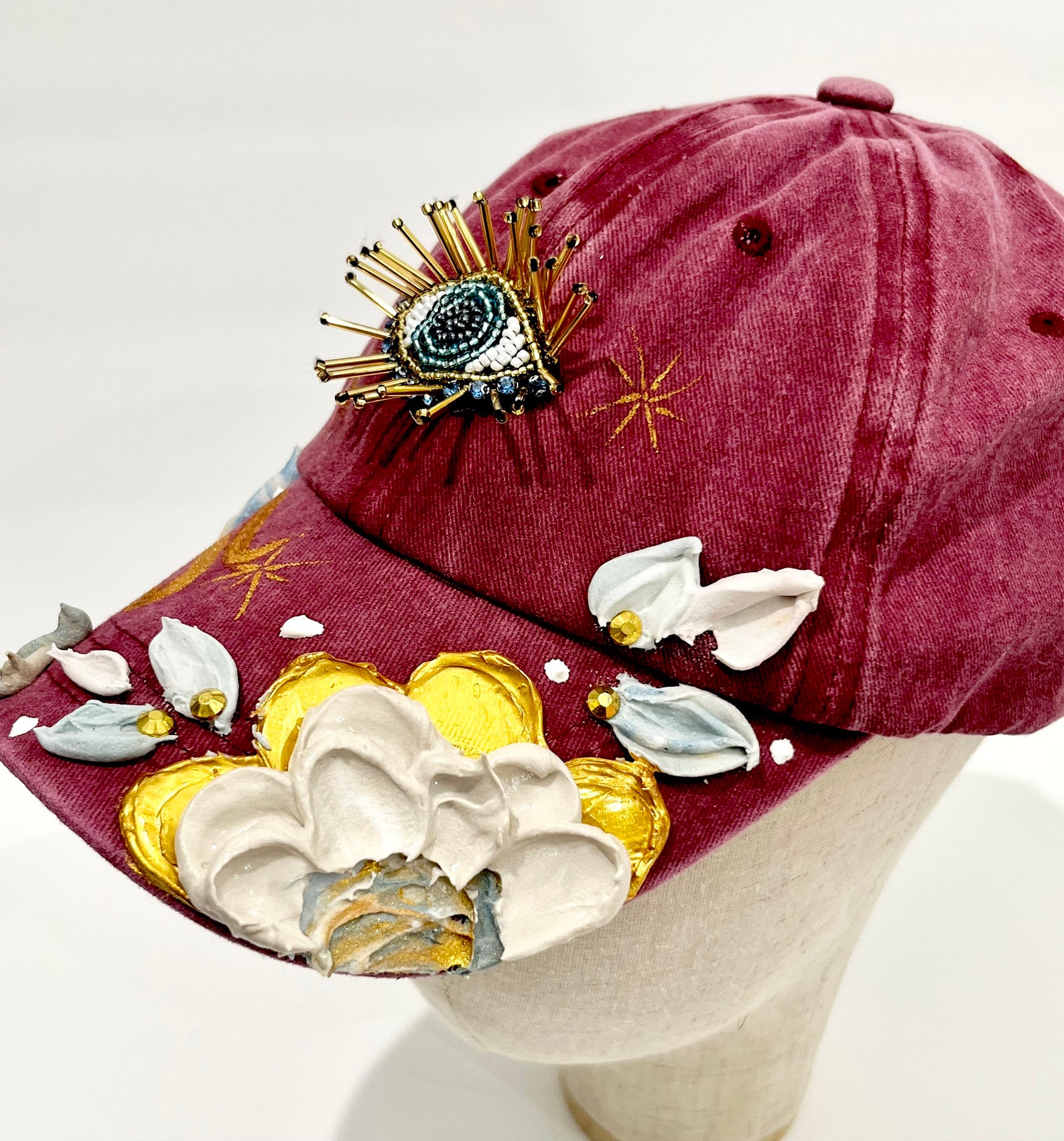 Fuchsia Hand Painted Baseball Hat, Hand Painted Floral Cap Hat, Flower ...