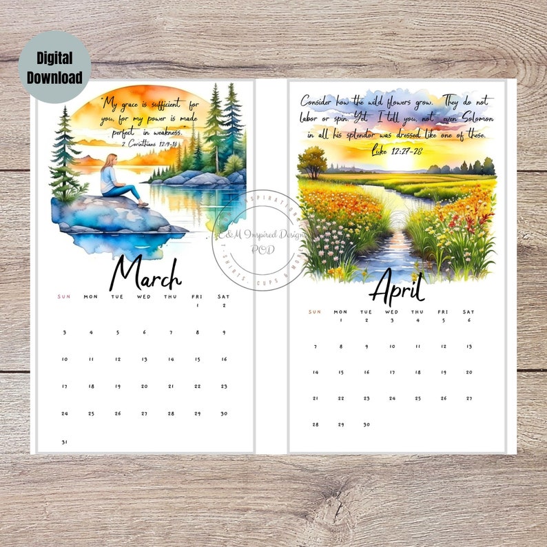 Encouraging Bible Verse Calendar Watercolor Monthly Calendar 2024 Desk ...