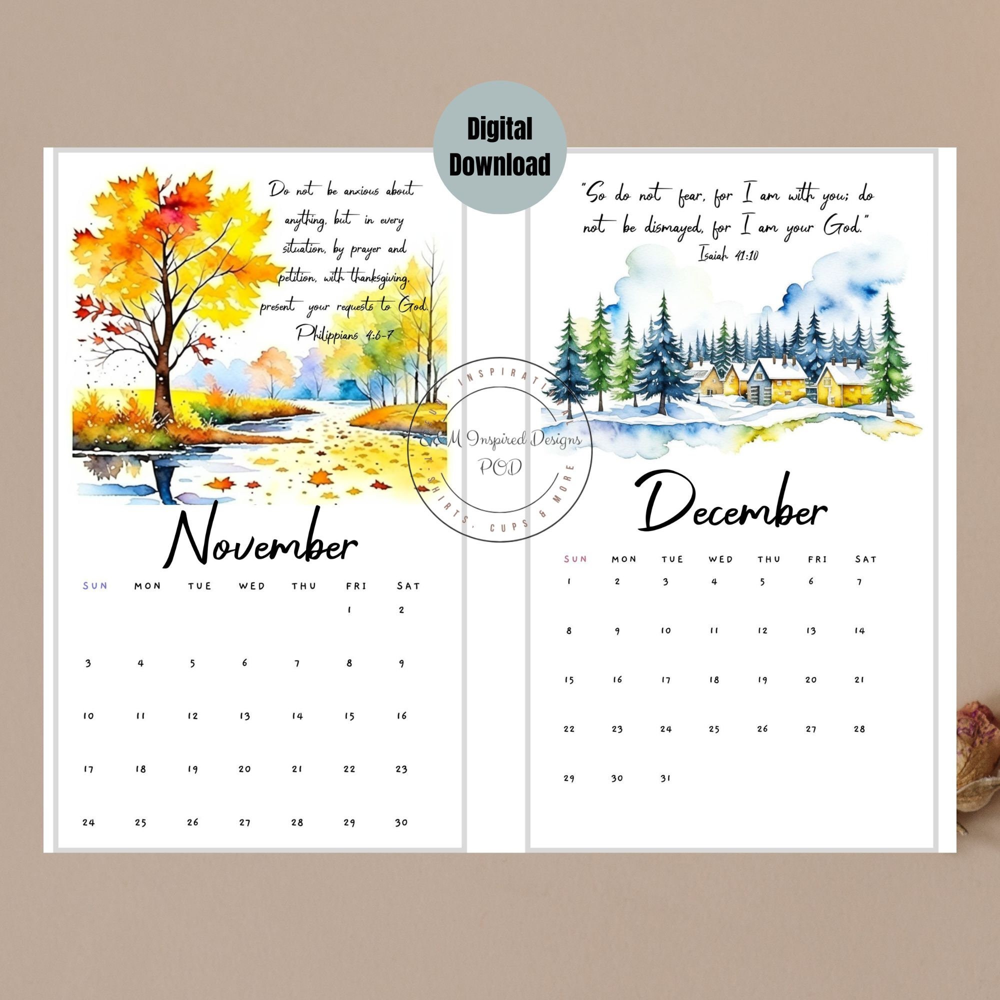 Encouraging Bible Verse Calendar Watercolor Monthly Calendar 2024 Desk ...