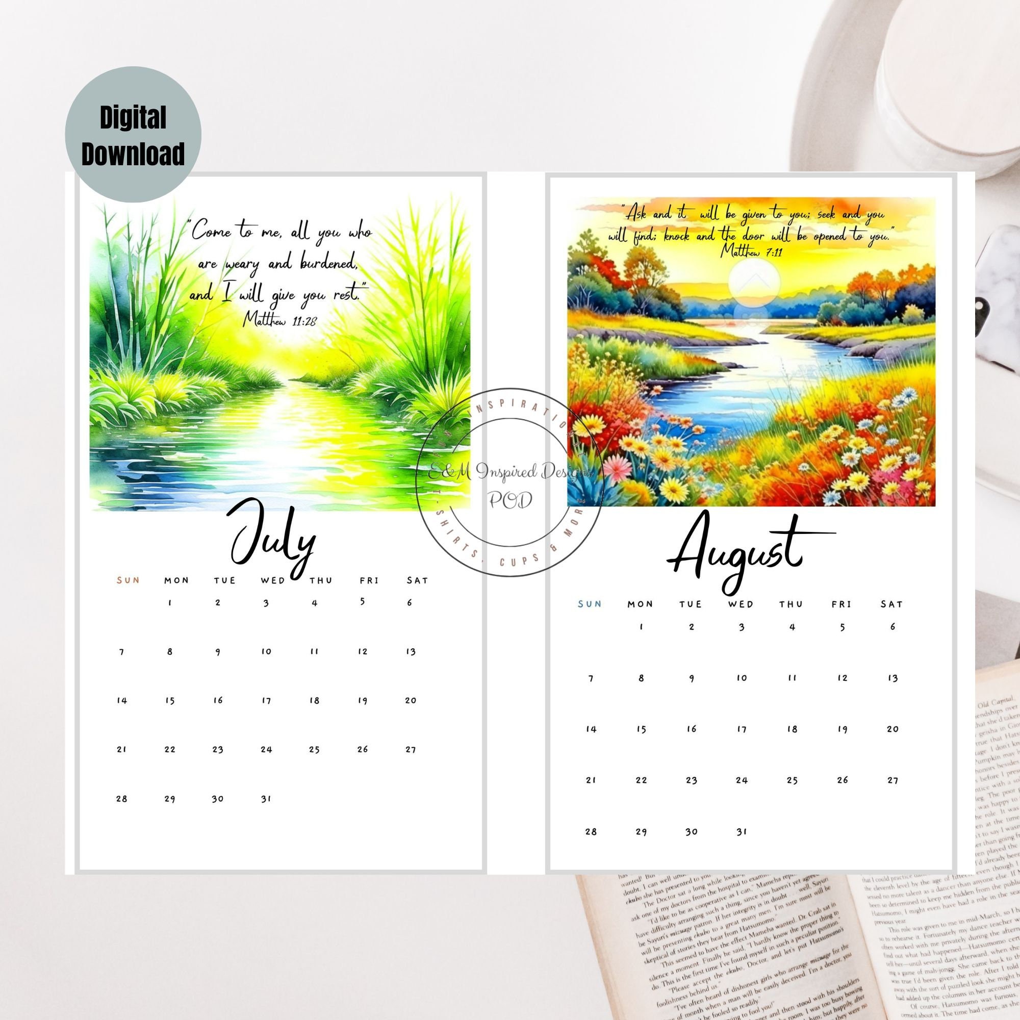 Encouraging Bible Verse Calendar Watercolor Monthly Calendar 2024 Desk ...