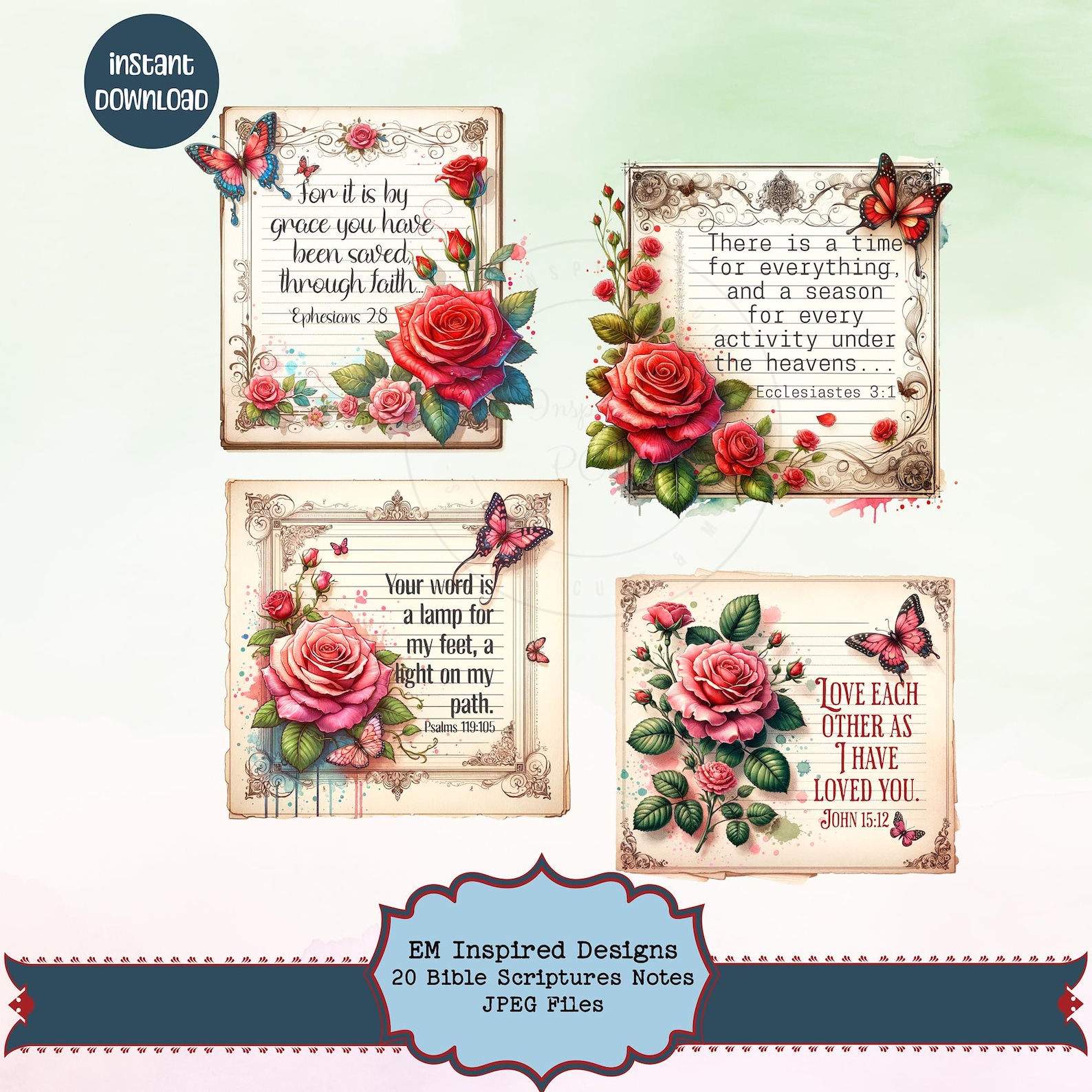 Vintage Floral Bible Verse Cards Bundle – 20 Printable Scripture Notes ...