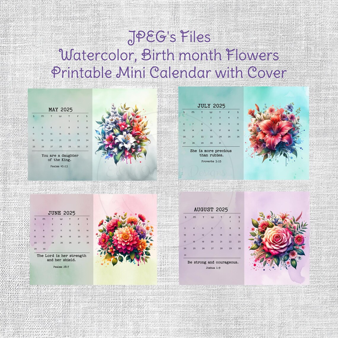 Mini Calendar 2025 Monthly Watercolor Calendar 2025 Calendar Png ...