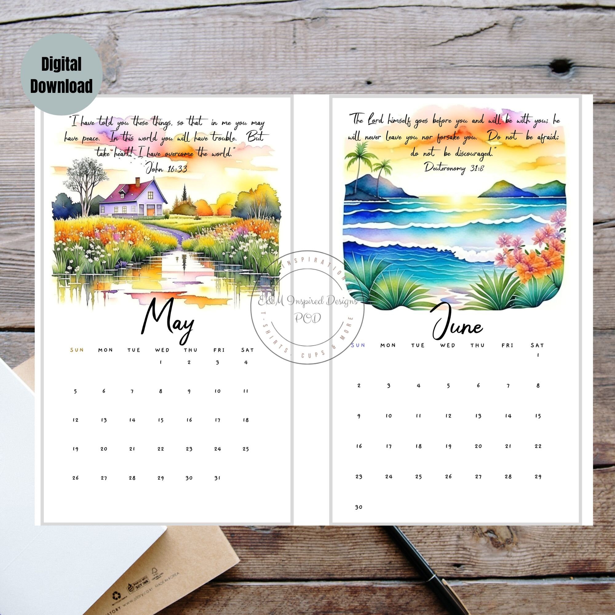 Encouraging Bible Verse Calendar Watercolor Monthly Calendar 2024 Desk ...