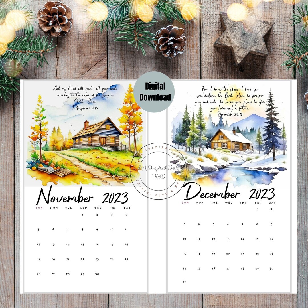 Encouraging Bible Verse Calendar Watercolor Monthly Calendar 2024 Desk ...
