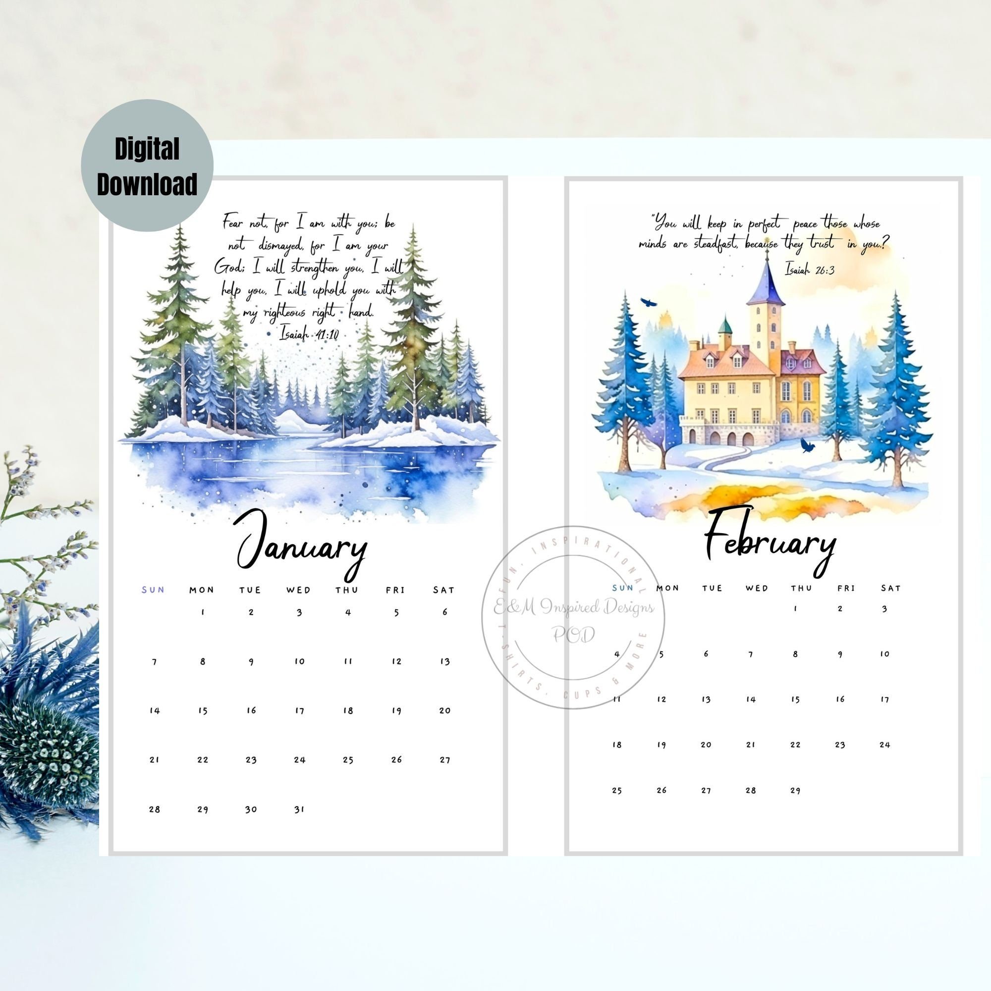 Encouraging Bible Verse Calendar Watercolor Monthly Calendar 2024 Desk ...