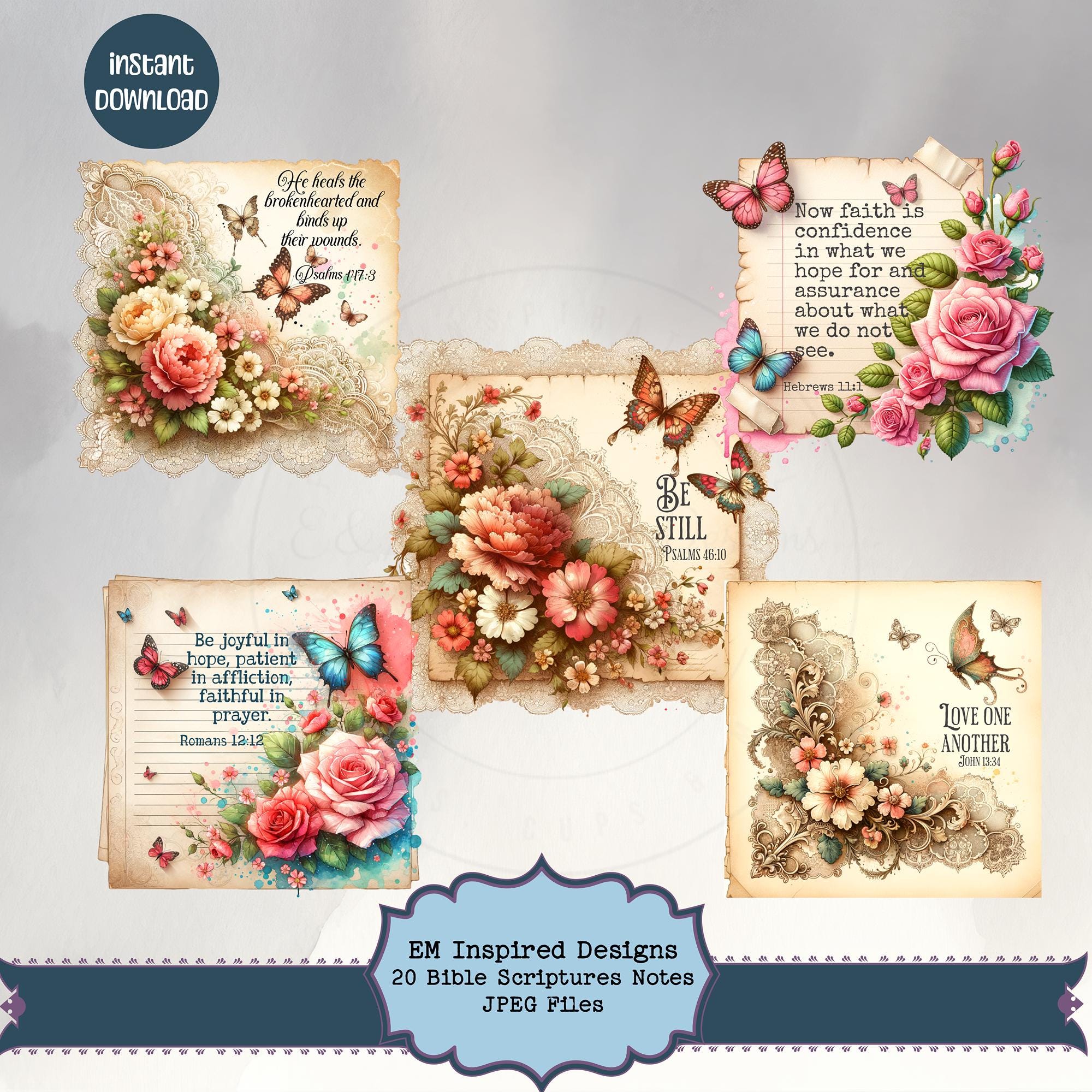 Vintage Floral Bible Verse Cards Bundle – 20 Printable Scripture Notes ...