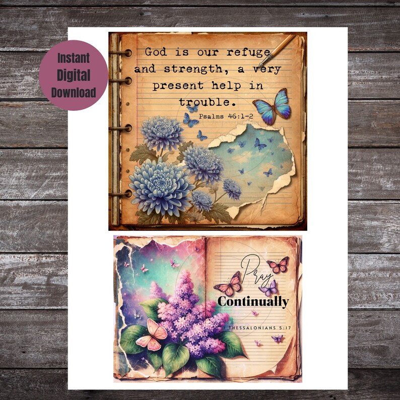Vintage Floral Bible Verse Cards: Christian Printable Ephemera (digital ...