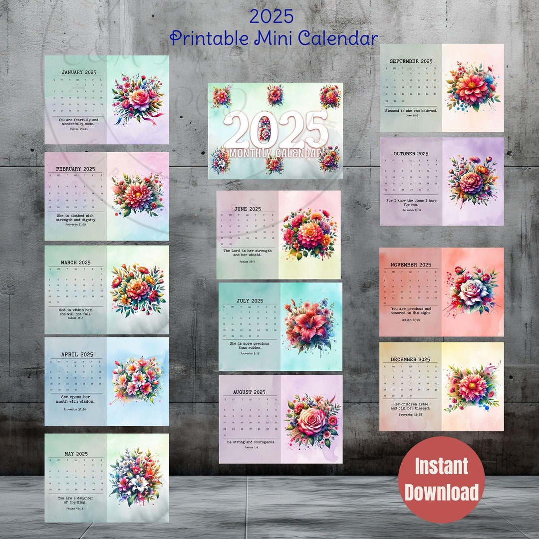 Mini Calendar 2025 Monthly Watercolor Calendar 2025 Calendar Png ...