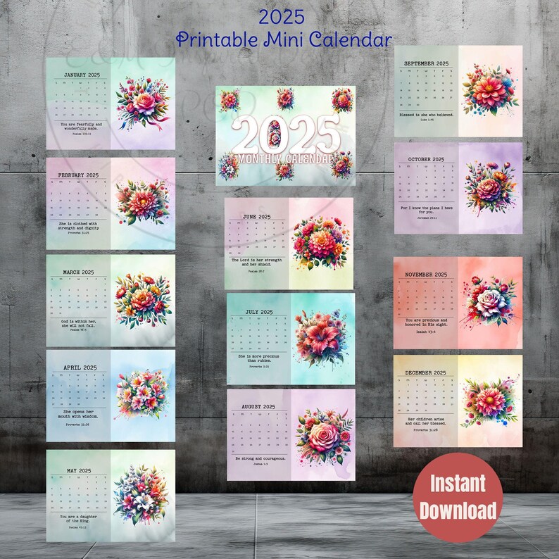 Mini Calendar 2025 Monthly Watercolor Calendar 2025 Calendar Png ...