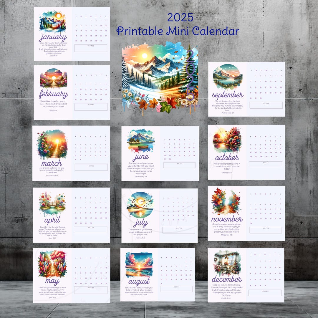 Mini Calendar 2025, Monthly Watercolor Calendar 2025, 2025 Calendar Png ...