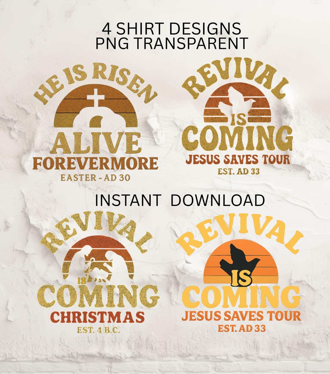 Christian Revival PNG Shirt Design Bundle – Retro Faith Graphics ...