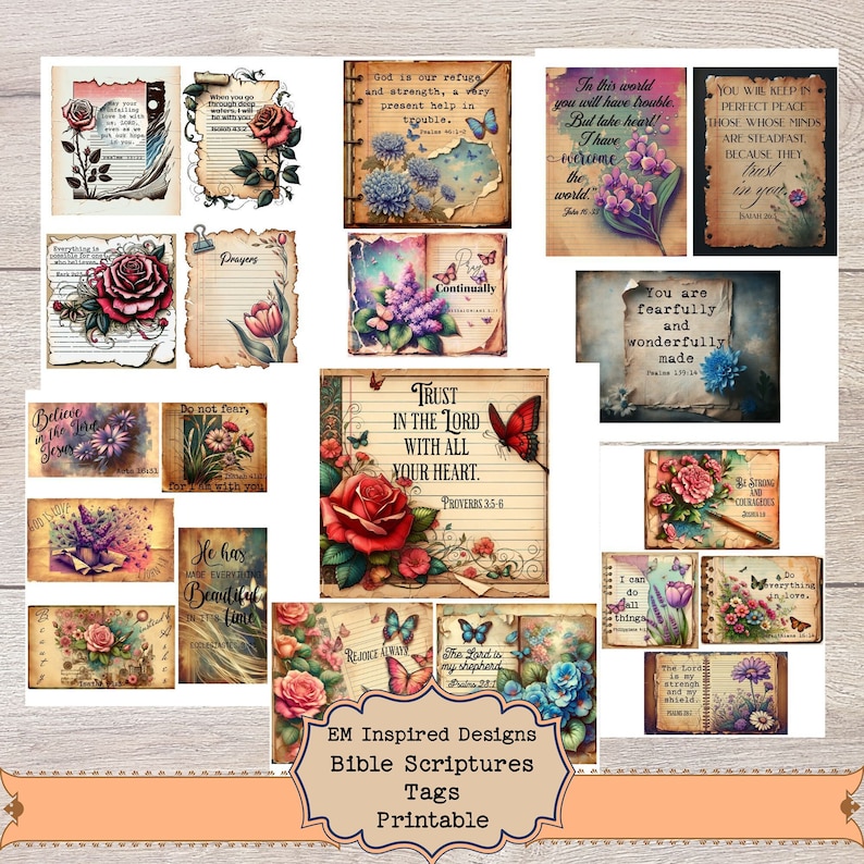 Vintage Floral Bible Verse Cards: Christian Printable Ephemera (digital ...