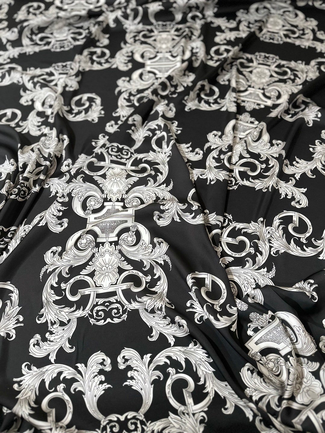 Silver Baroque Pattern Satin Fabric - Etsy