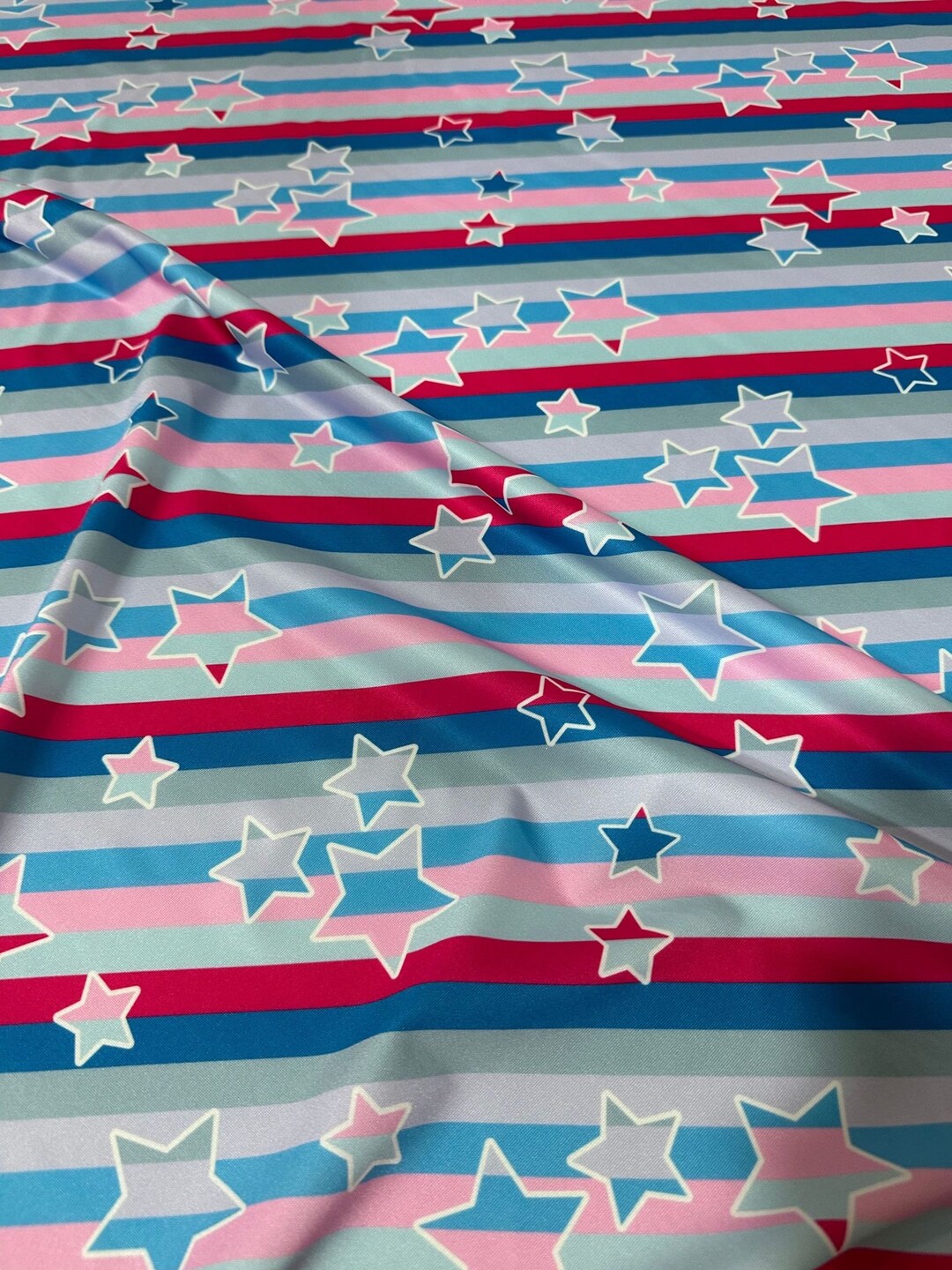Stars Print Fabric, High Quality Spandex 4-way Stretch Fabric, Swimwear ...