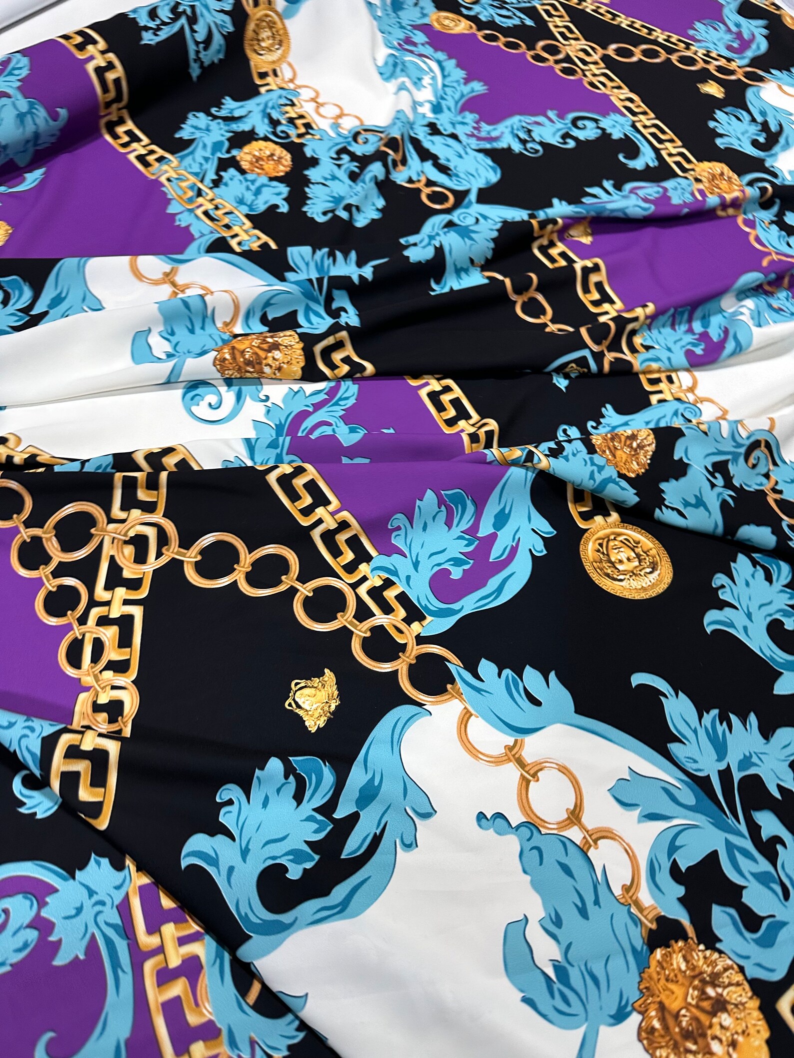 Swirl Pattern Fabric,luxe Fabric, High Quality Fabric, Gold Chain Print ...