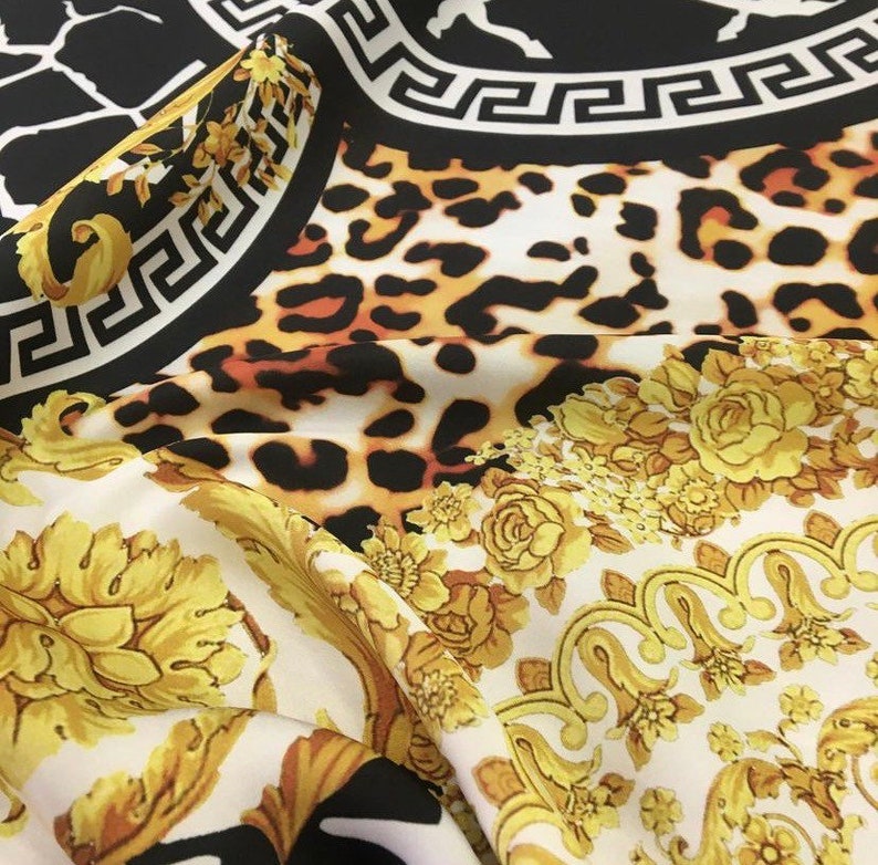 Baroque Pattern Fabric Greek Key Pattern Satin Fabric by the | Etsy