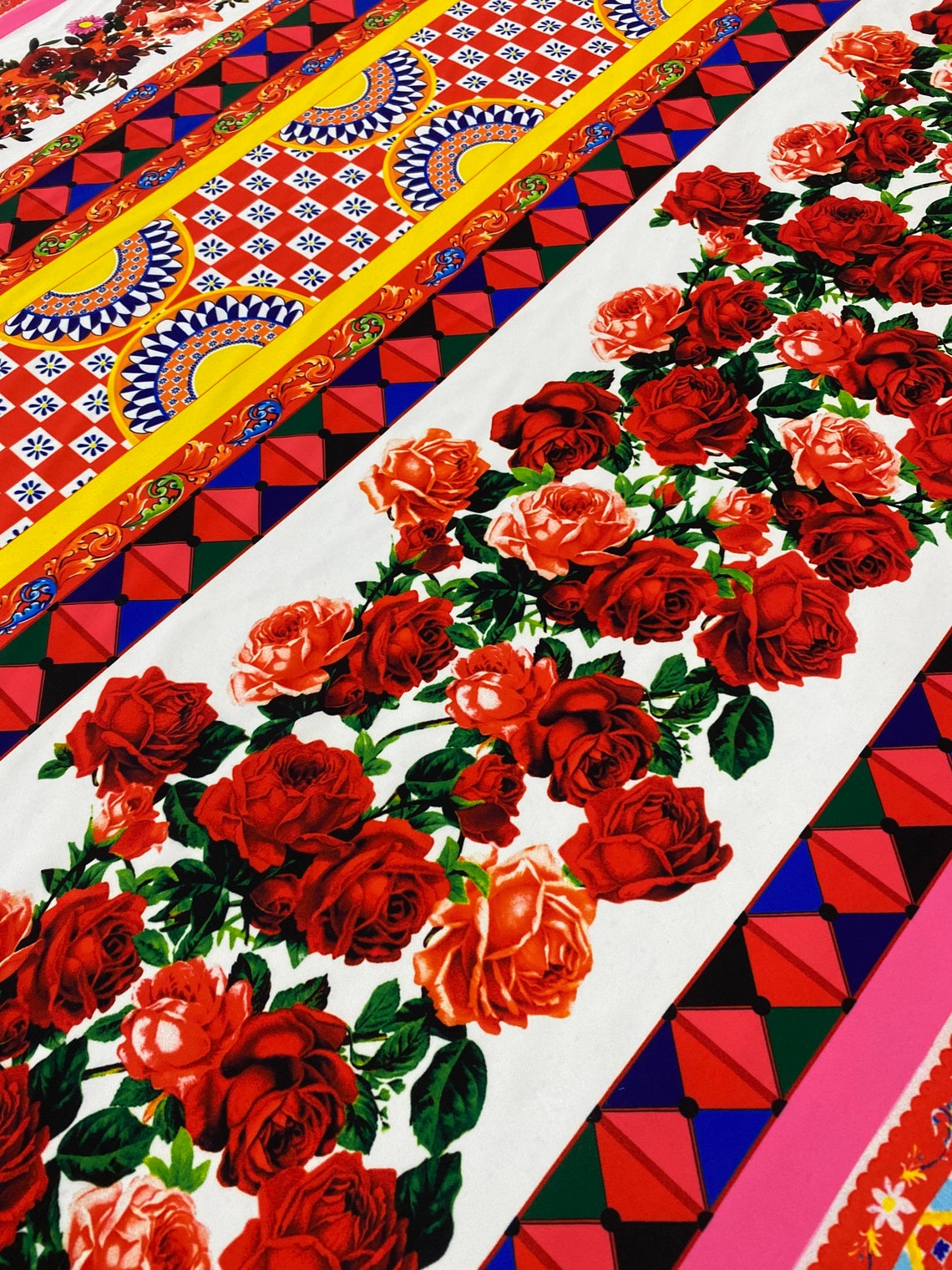 Sicilian Pattern Silky Crepe Fabric Flowers Pattern Fabric - Etsy