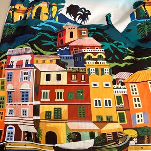 Italy City Pattern Fabric,portofino Coastal City Fabric, 1 Panel Fabric ...