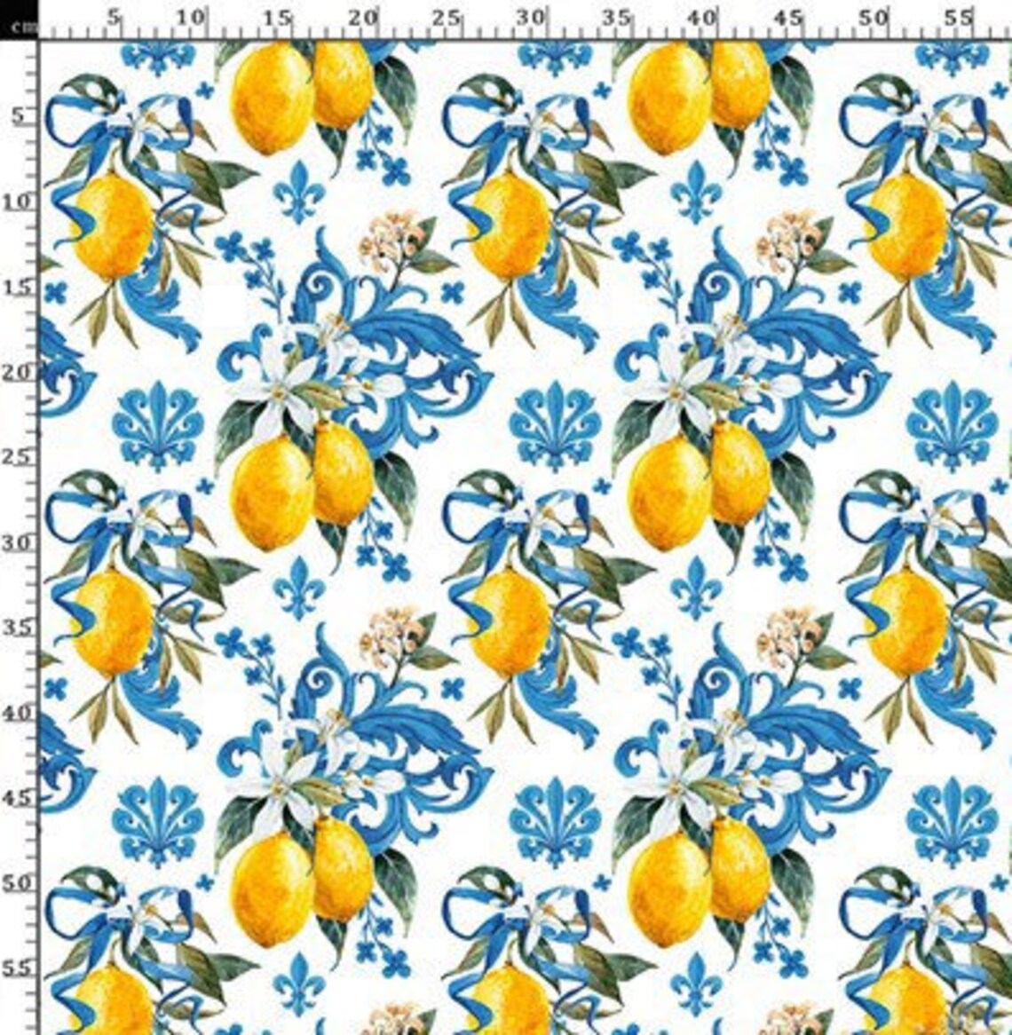 Baroque Blue Lemon Pattern Upholstery Fabric Lemon Pattern - Etsy