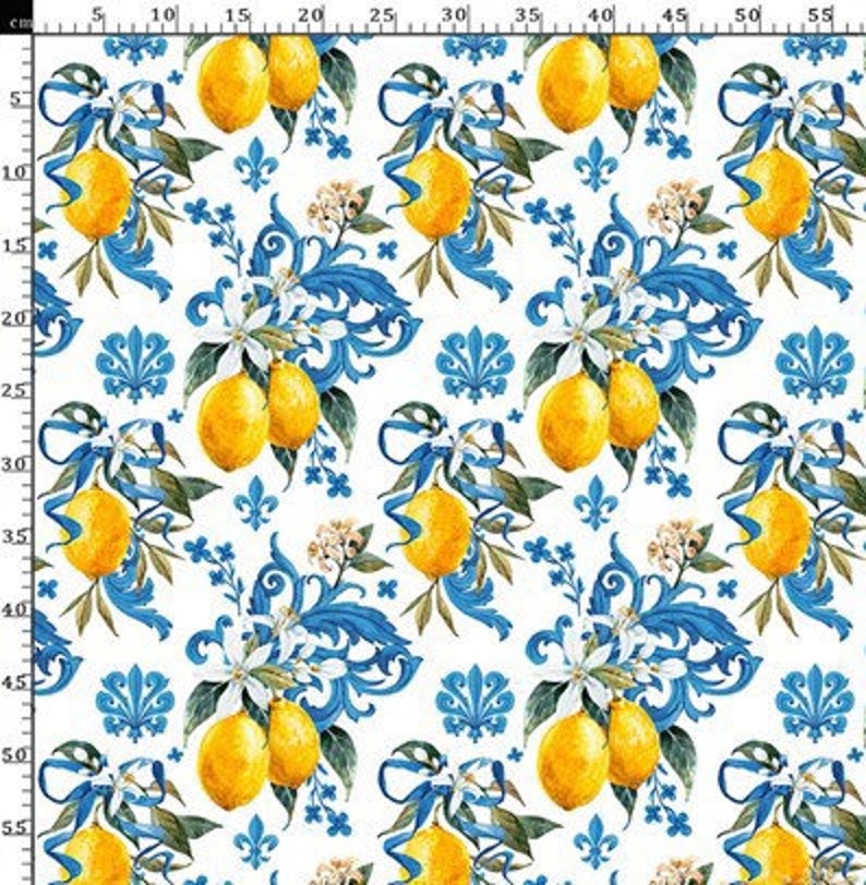 Baroque Blue Lemon Pattern Upholstery Fabric Lemon Pattern - Etsy