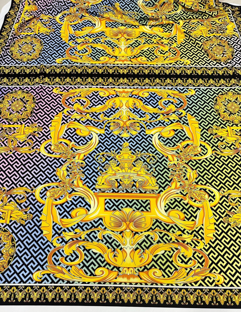 Greek Key Pattern Fabric Gold Baroque Silky Crepe Fabric - Etsy