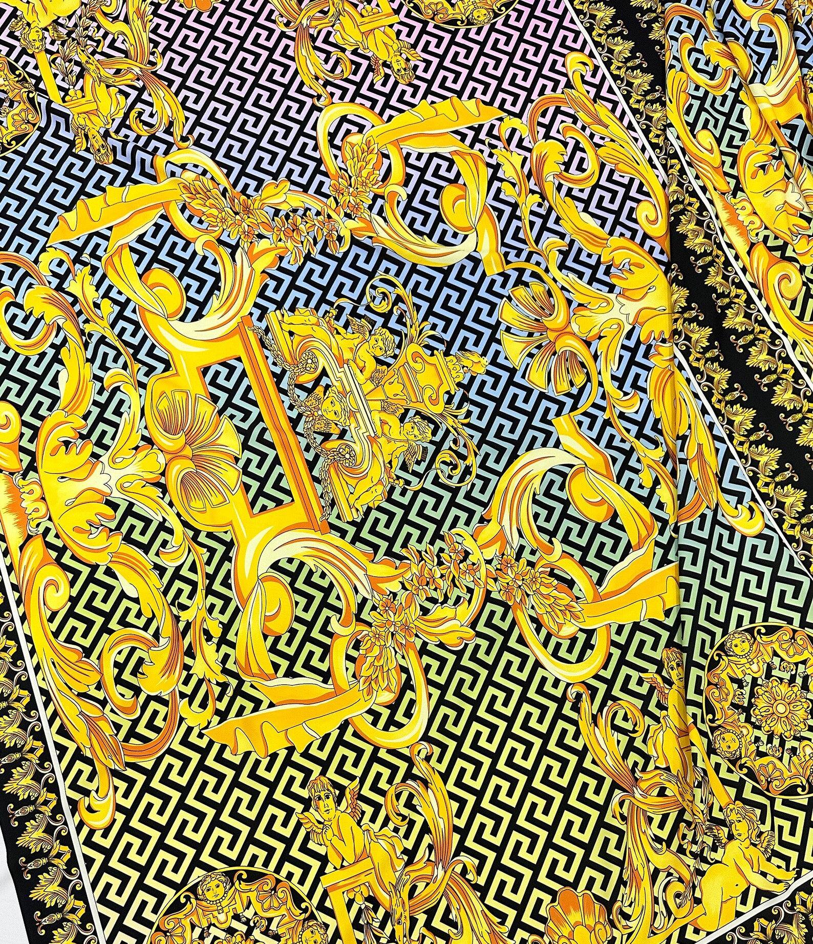 Greek Key Pattern Fabric Gold Baroque Silky Crepe Fabric - Etsy