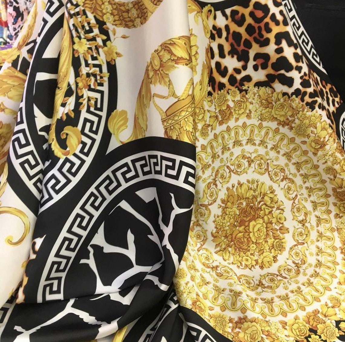 Baroque Pattern Fabric Greek Key Pattern Satin Fabric by the - Etsy