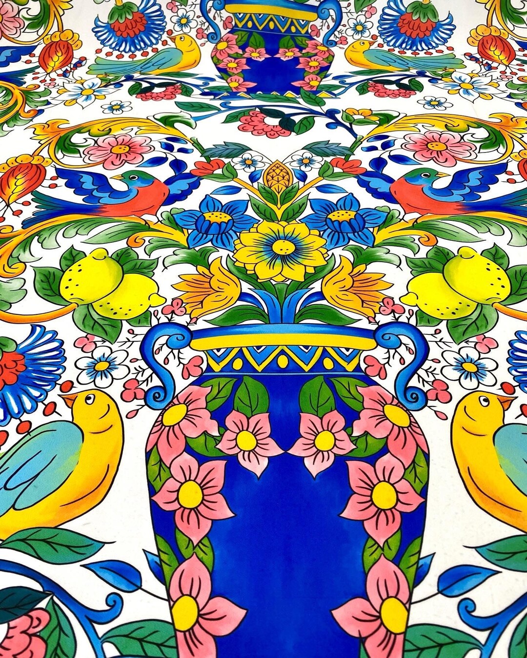 Italian Floral Pattern Fabric, Lemon Pattern Silky Crepe Fabric ...