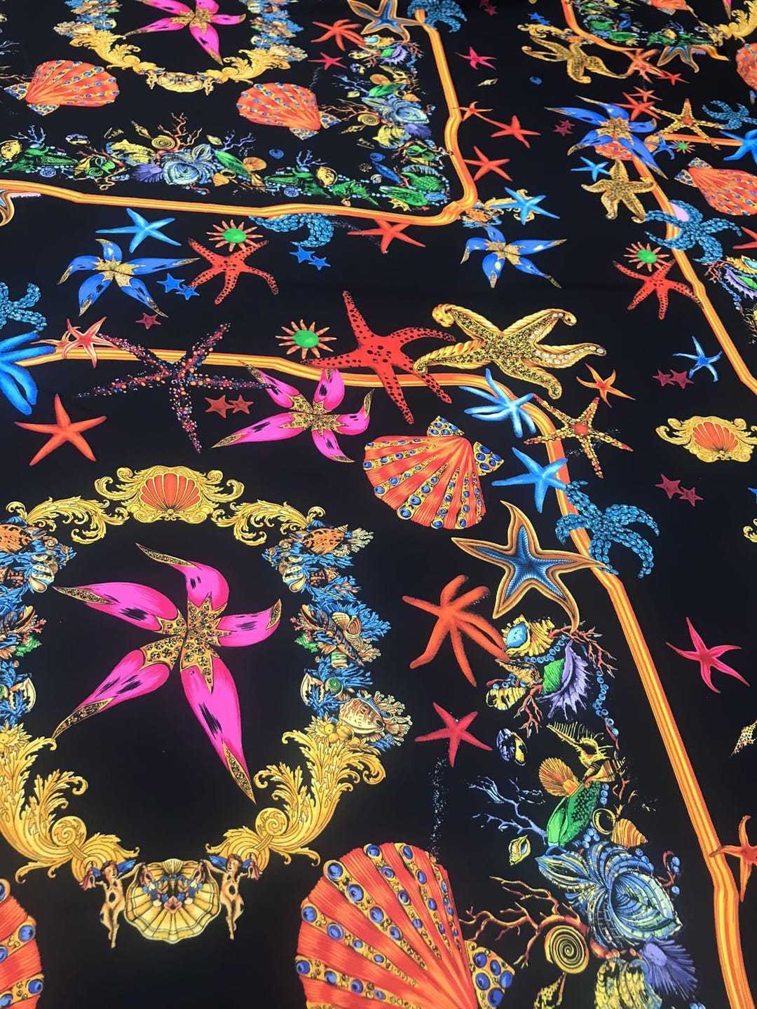 Black Pink Starfish Sea Shell Pattern Fabric for Crafting and Apparel ...