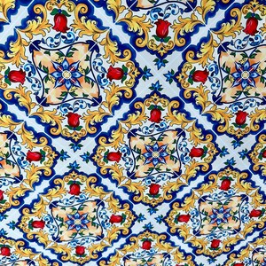Majolica Pattern Fabric, Sicilian Print Silky Crepe Fabric , Fabric by ...