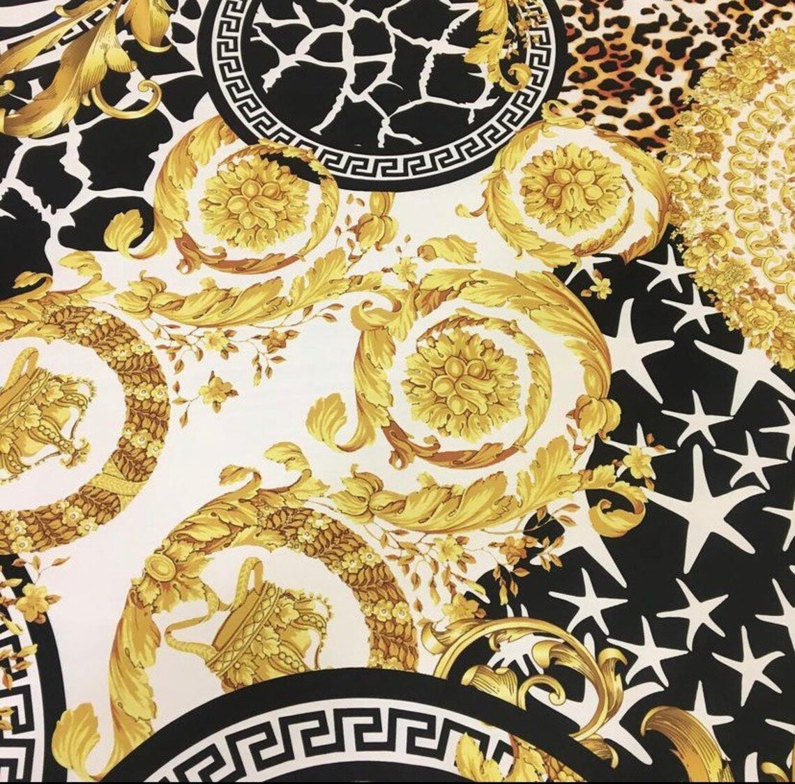 Baroque Pattern Fabric Greek Key Pattern Satin Fabric by the | Etsy