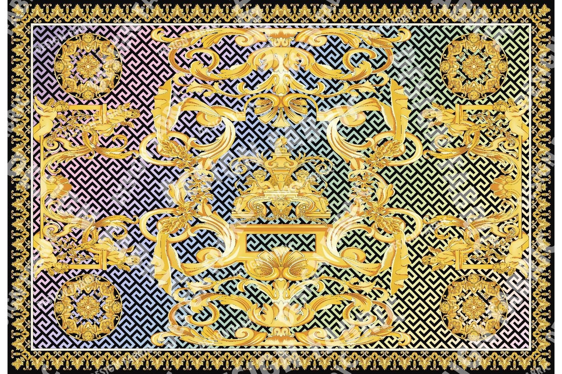 Greek Key Pattern Fabric Gold Baroque Silky Crepe Fabric - Etsy