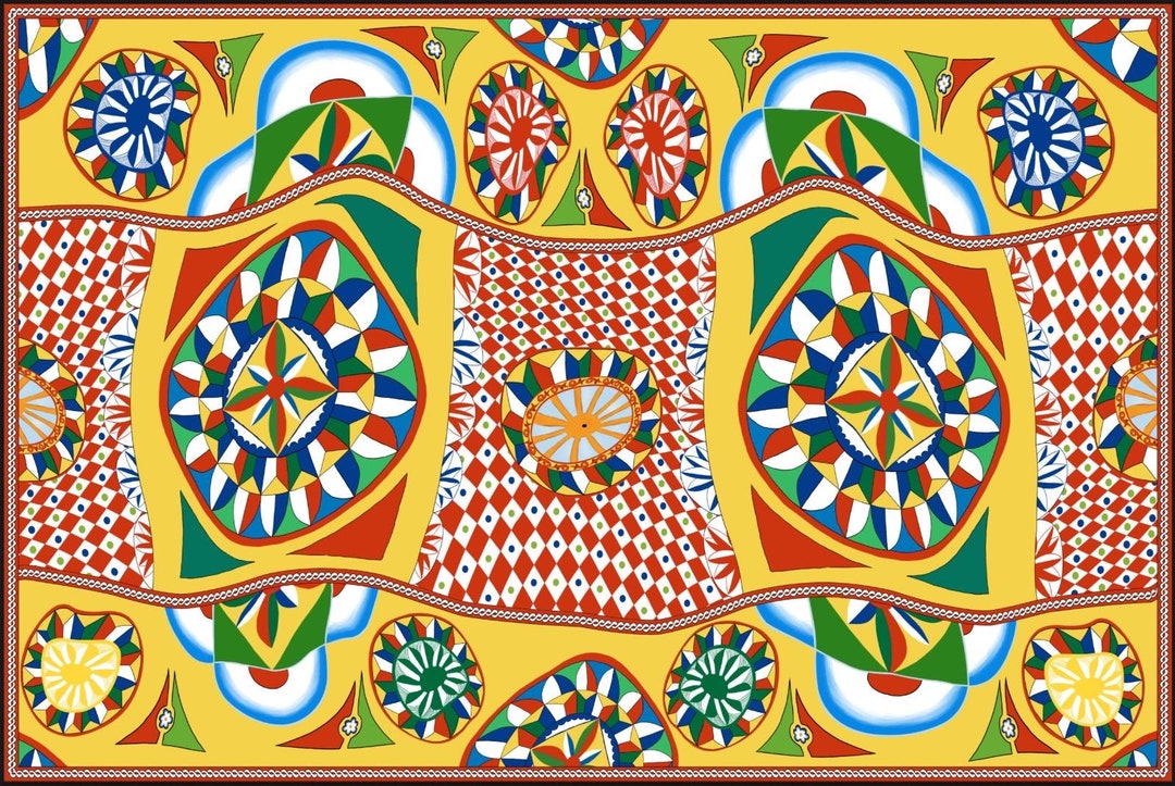 Caretto Pattern Fabric, Sicilian Pattern Silky Crepe Fabric, - Etsy