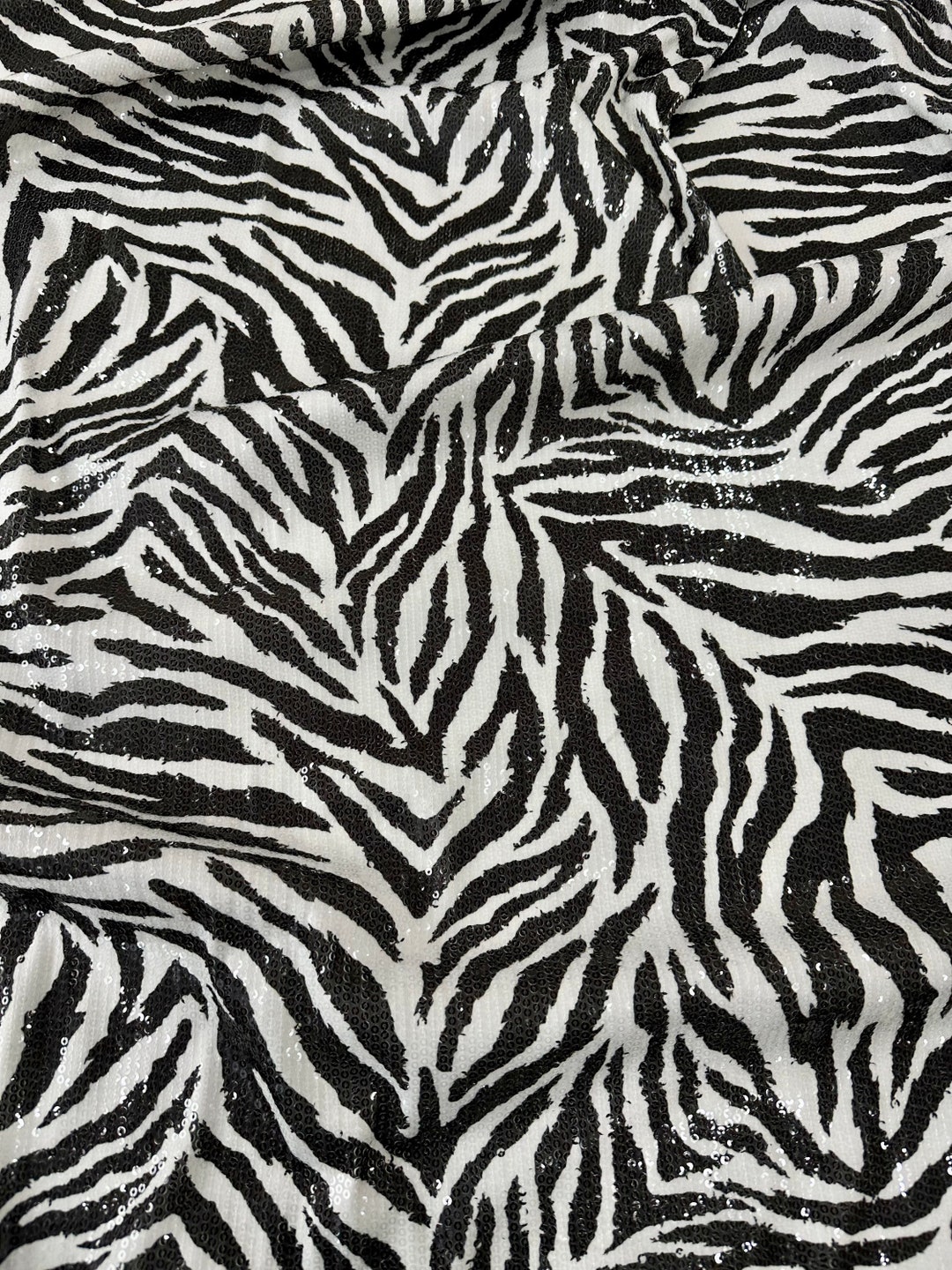 Black White Zebra Sequin Fabric, 2 Way Stretch Sequin Fabric by the ...