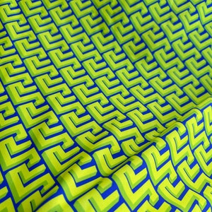 Stretch Fabric, Greek Key Pattern Fabric, Neon Green Geometric Pattern ...