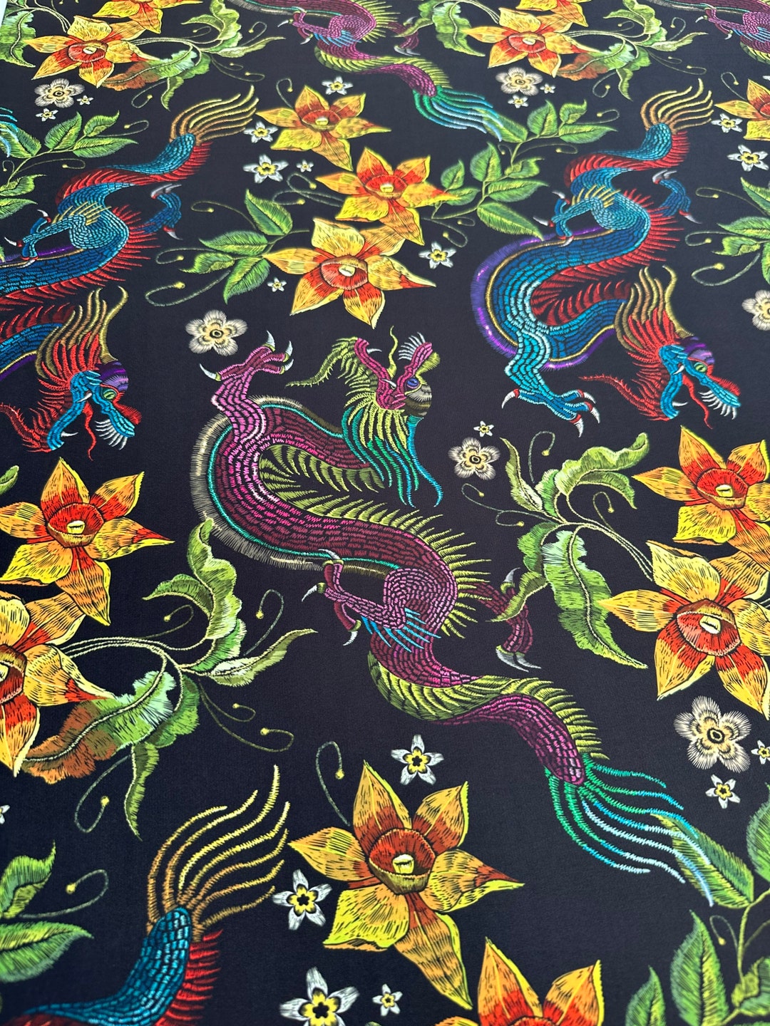 Chinese Dragon Pattern Silky Crepe Fabric, High Quality Fabric by the ...