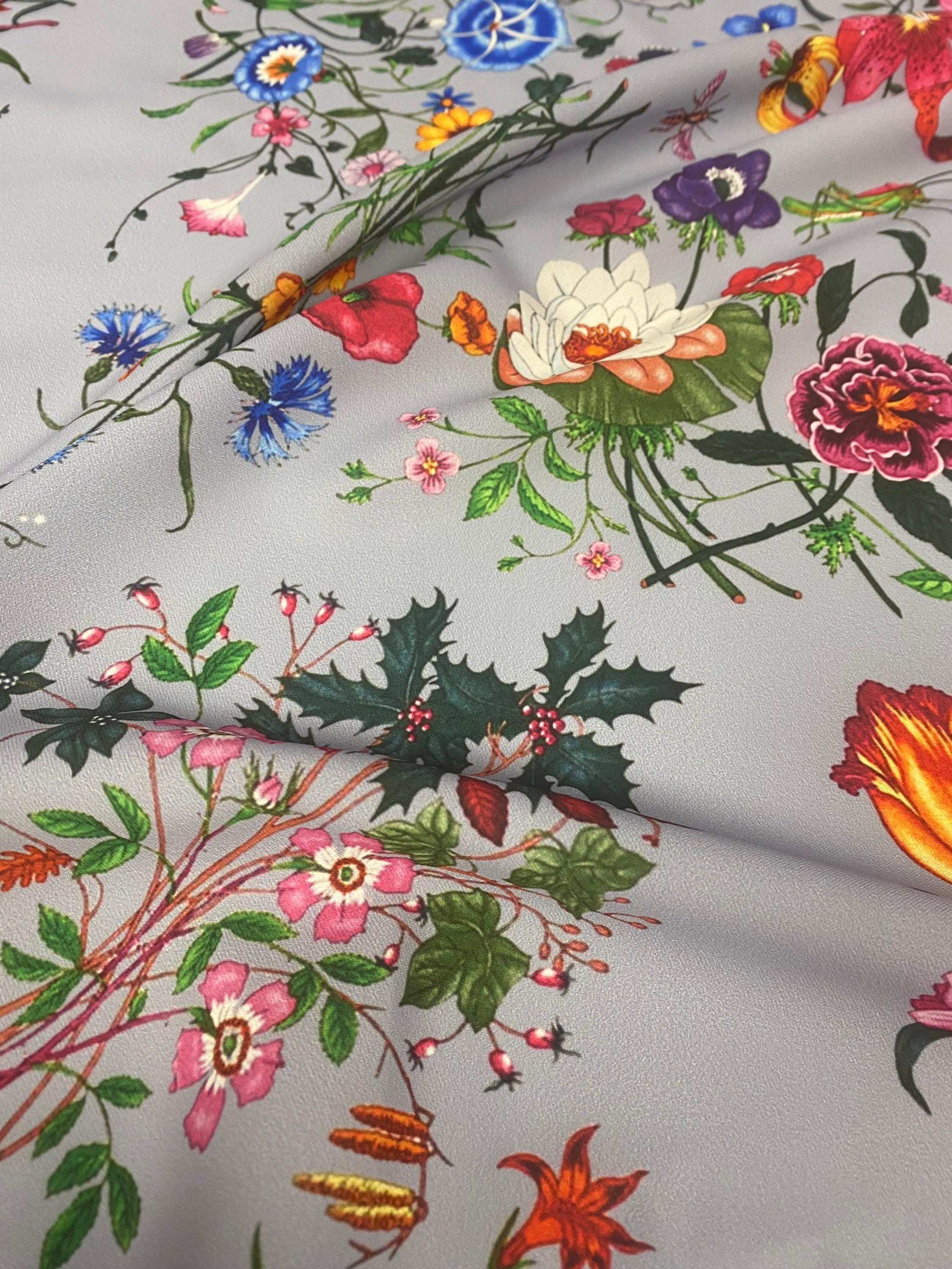Colorful Floral Pattern on Light Grey Fabric - Etsy